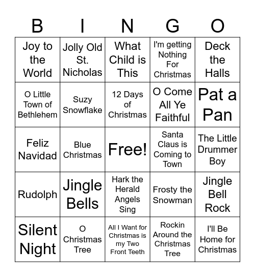 Christmas Carols Bingo Card