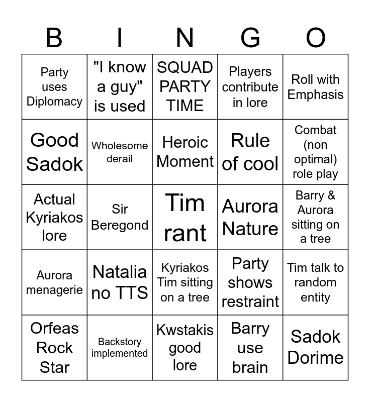 "Good" Bingo Card