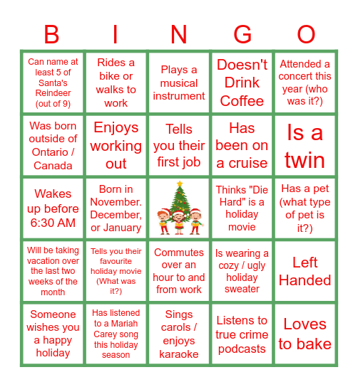 Mix and Mingle Holiday Bingo Card