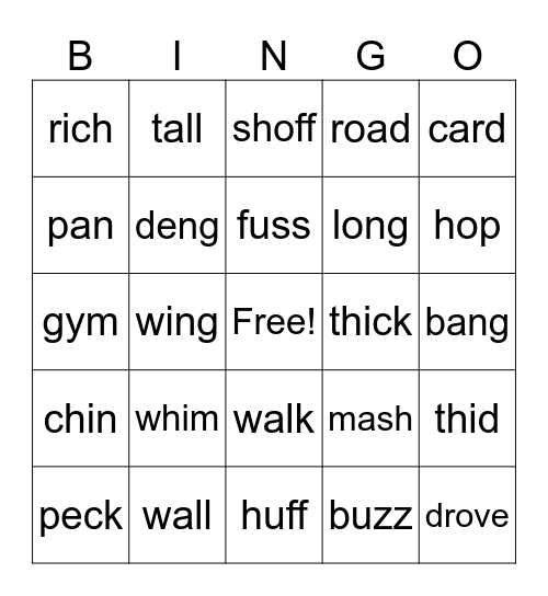 Word Bingo Card