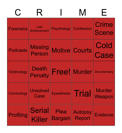 True Crime Bingo Card