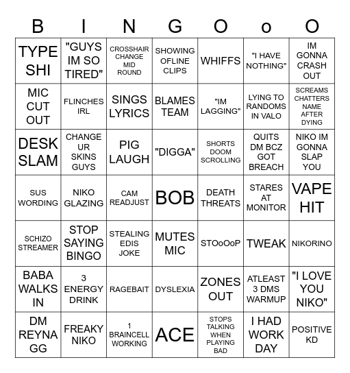 Zeynep stream bingo card Bingo Card