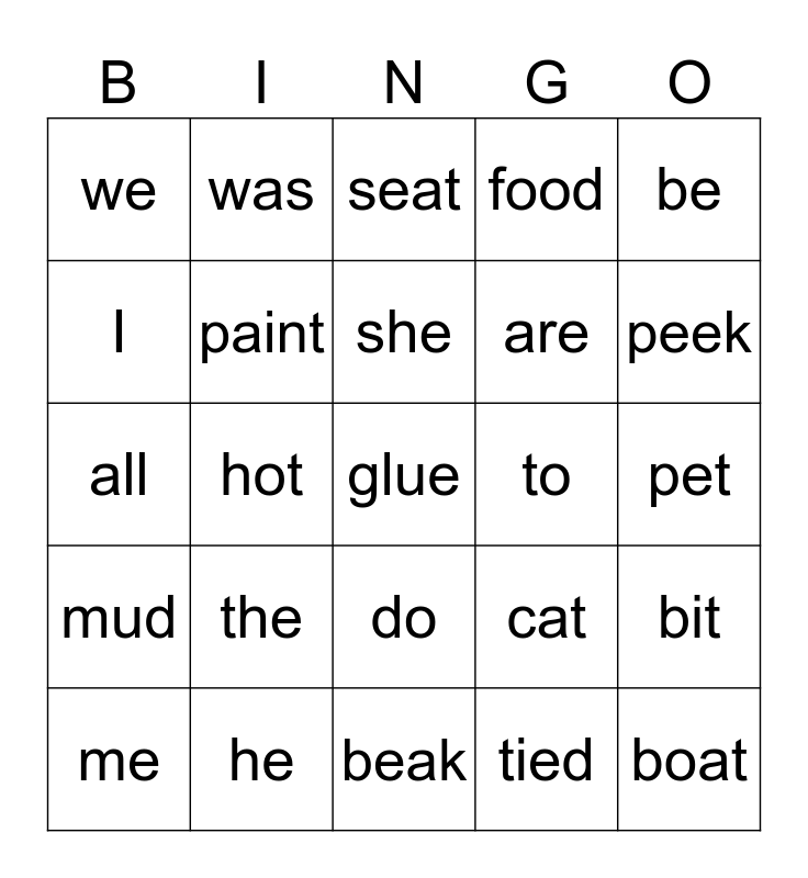 Tricky Words Level - 1 Bingo Card