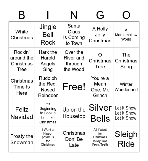 Christmas Song Bingo Card