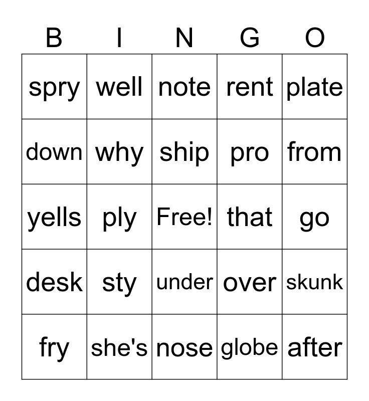 3rd Grade Bingo Card