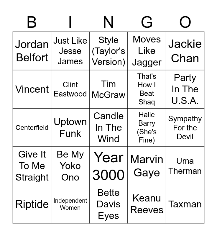 Name Droppers Bingo Card