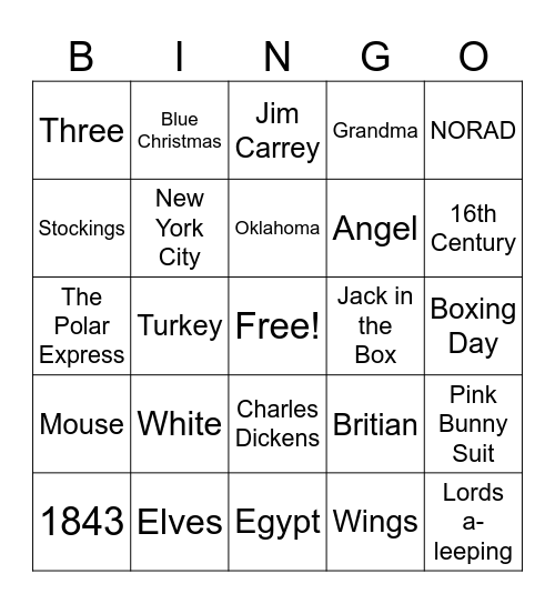 Christmas Trivia Bingo Card