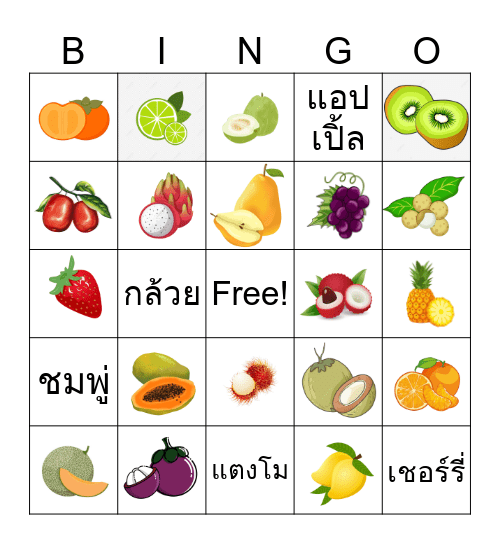Fruits in English Bingo Card
