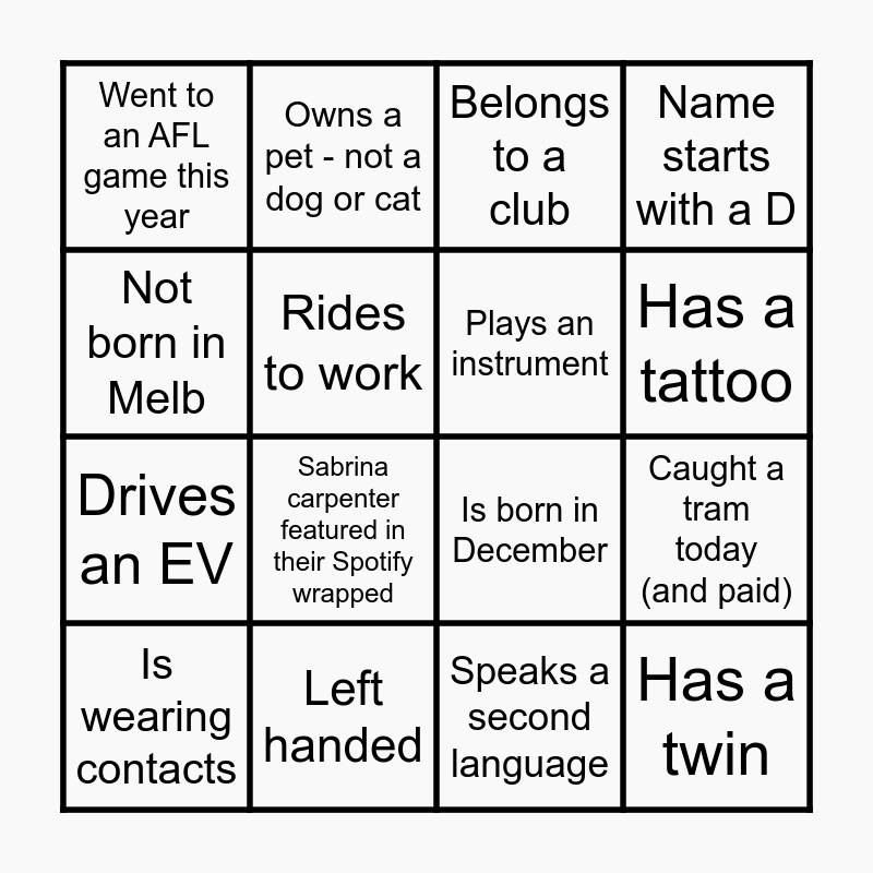 DCCEEW Melbourne EOY Party Bingo Card