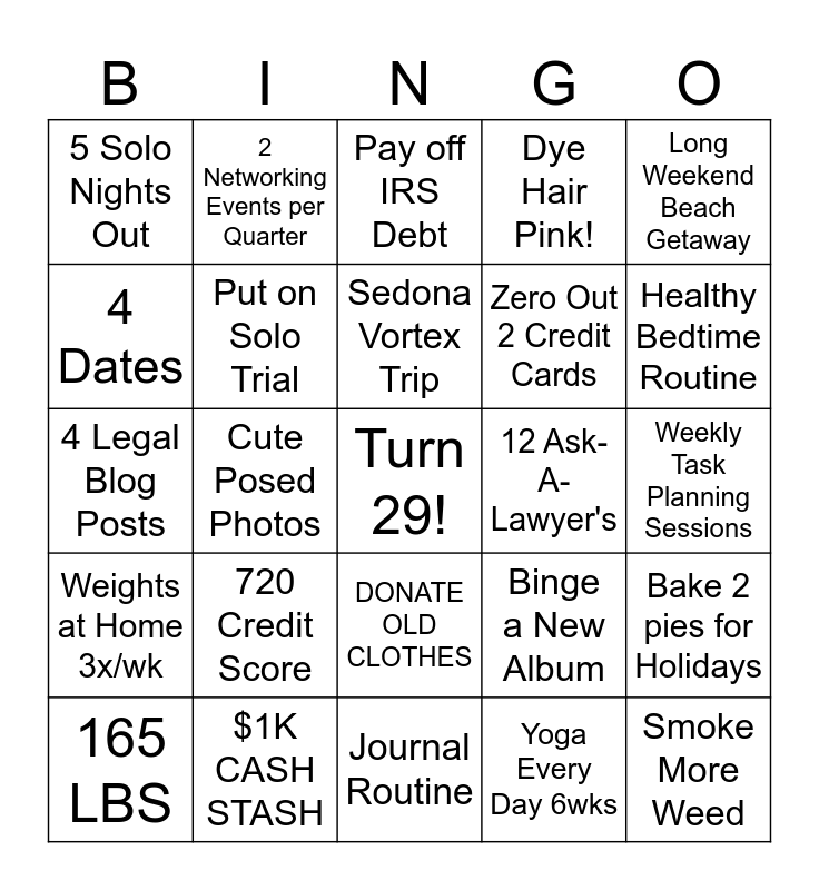2025 Goal Bingo Card