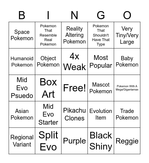 Pokemon Bingo Card