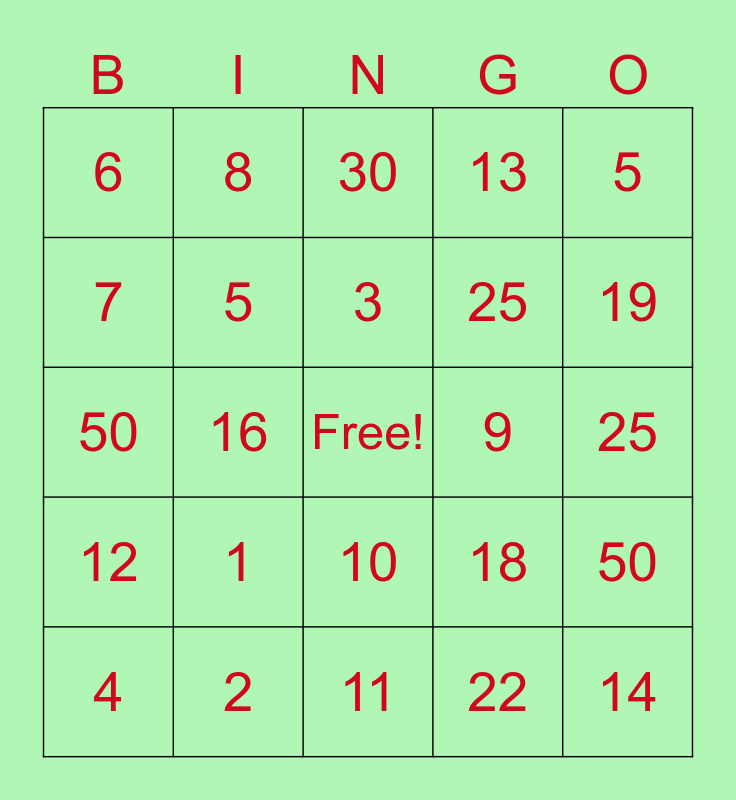 EDB 27FR Bingo Card