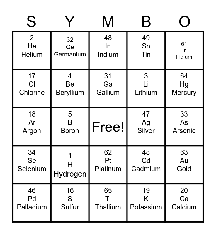 Symbo Bingo Card