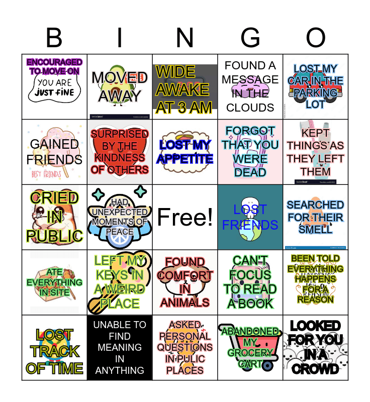 Grief Bingo Card