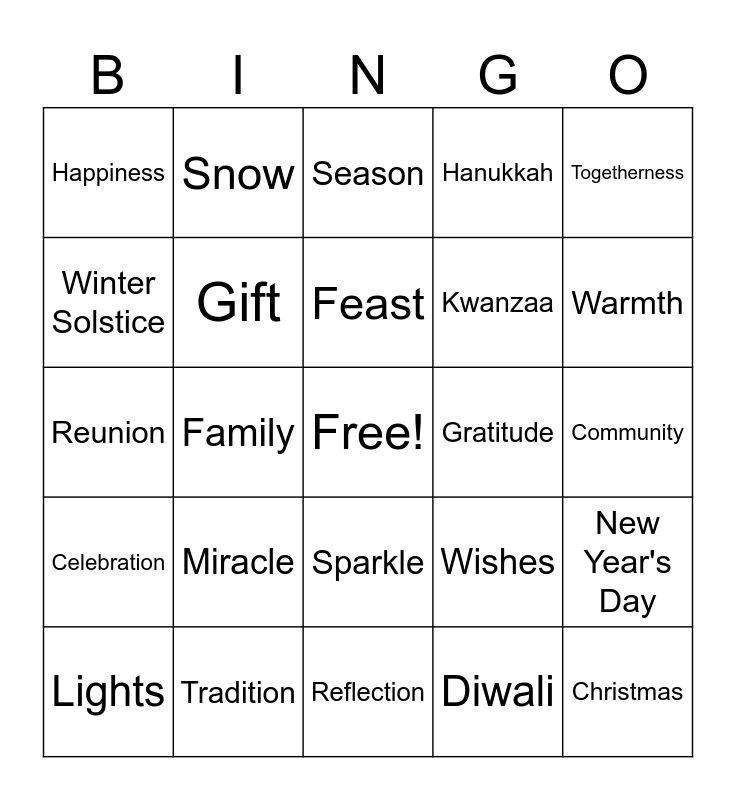 Winter Holiday Bingo Card