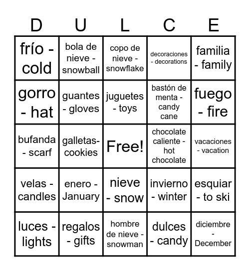 El Invierno Bingo Card
