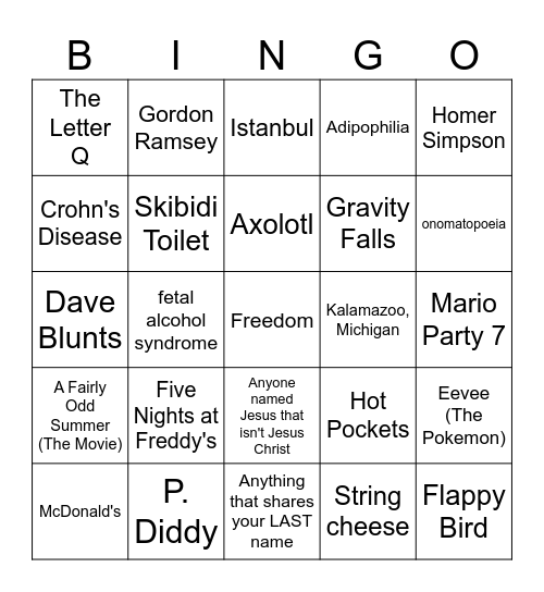Wikipedia Bingo Card
