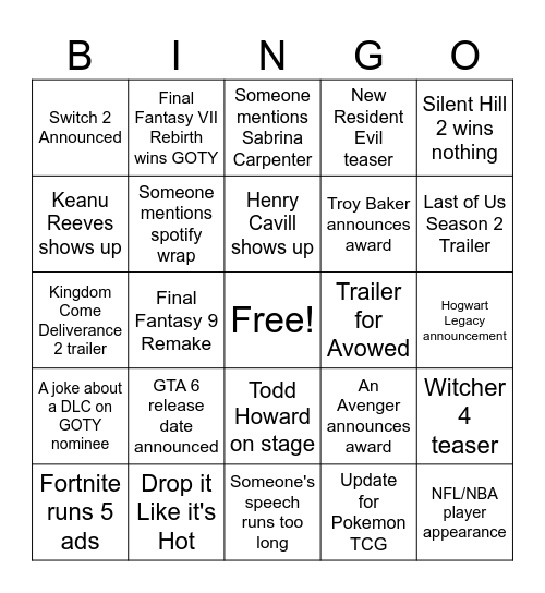Untitled Bingo Card
