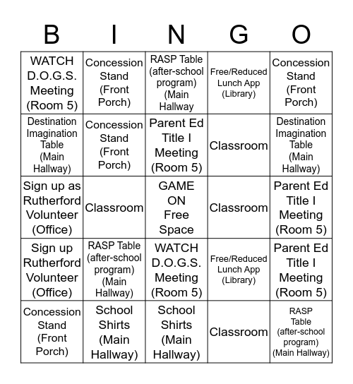 Open House BINGO Card