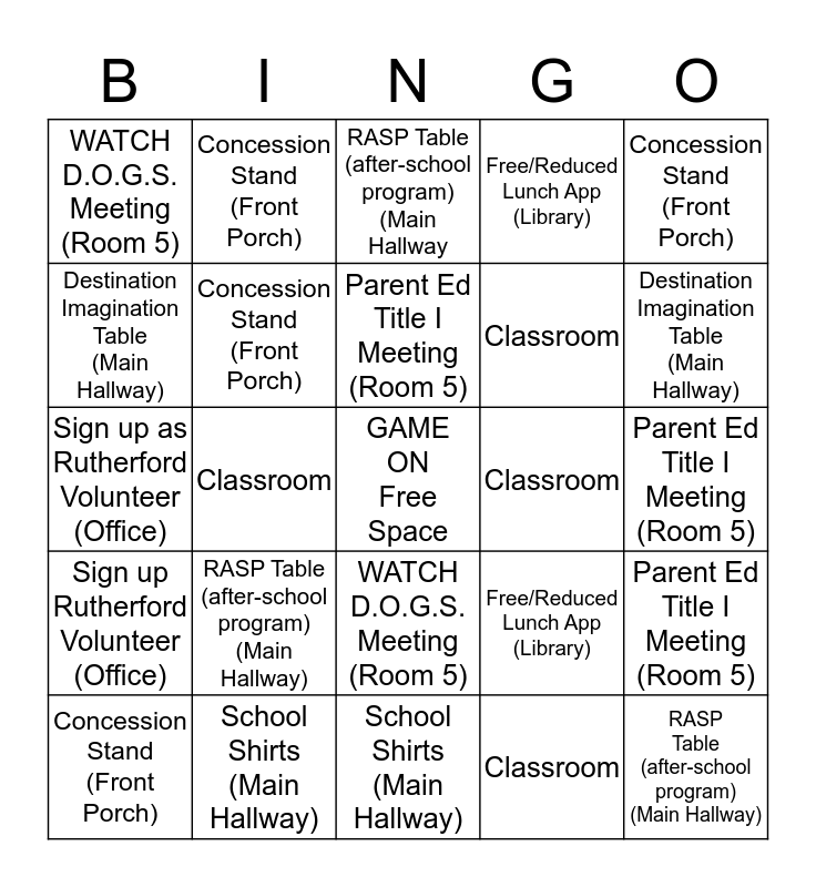 Open House BINGO Card