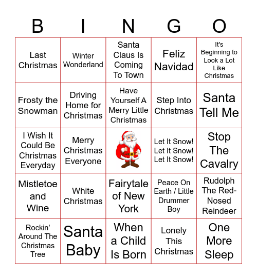 Christmas Song Bingo Card