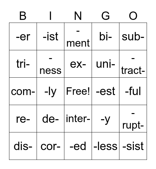 Latin Set 1 Bingo Card