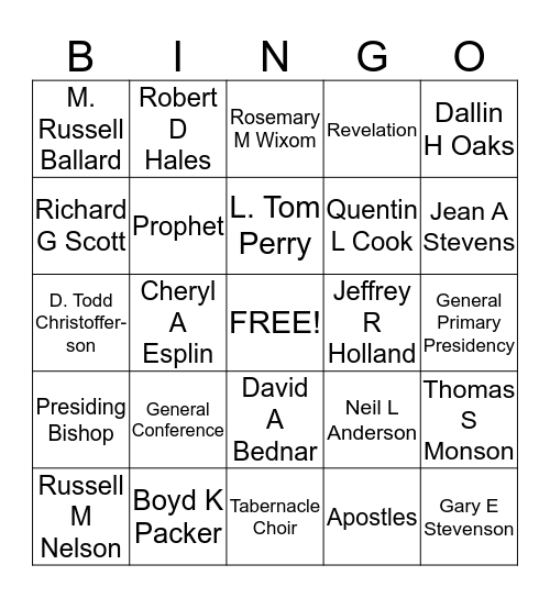 GENERAL CONFERENCE BINGO! Bingo Card
