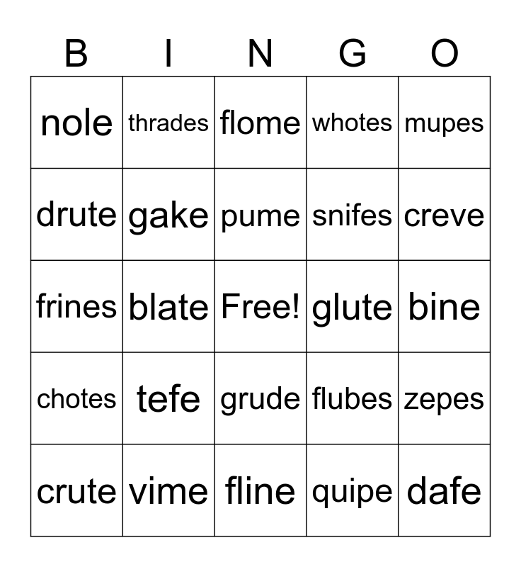 Step 4.1 Nonsense Words Bingo Card