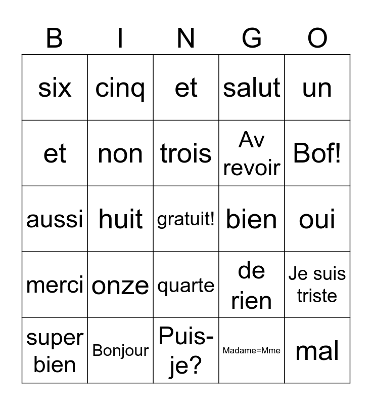 Naila Cameron Bingo Card