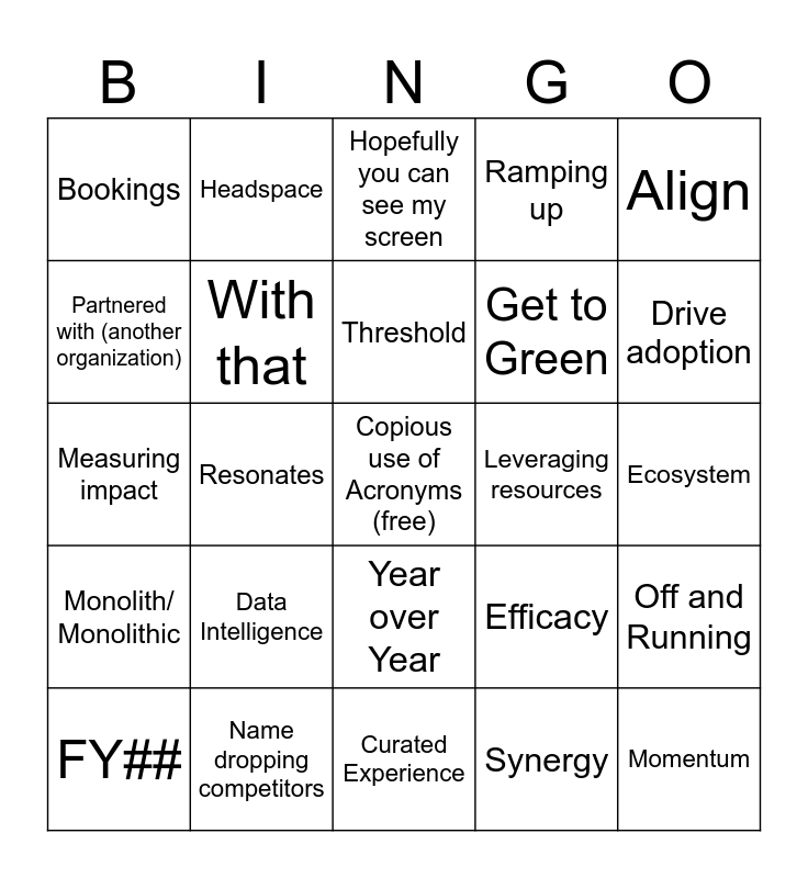 All Hands Bingo Card