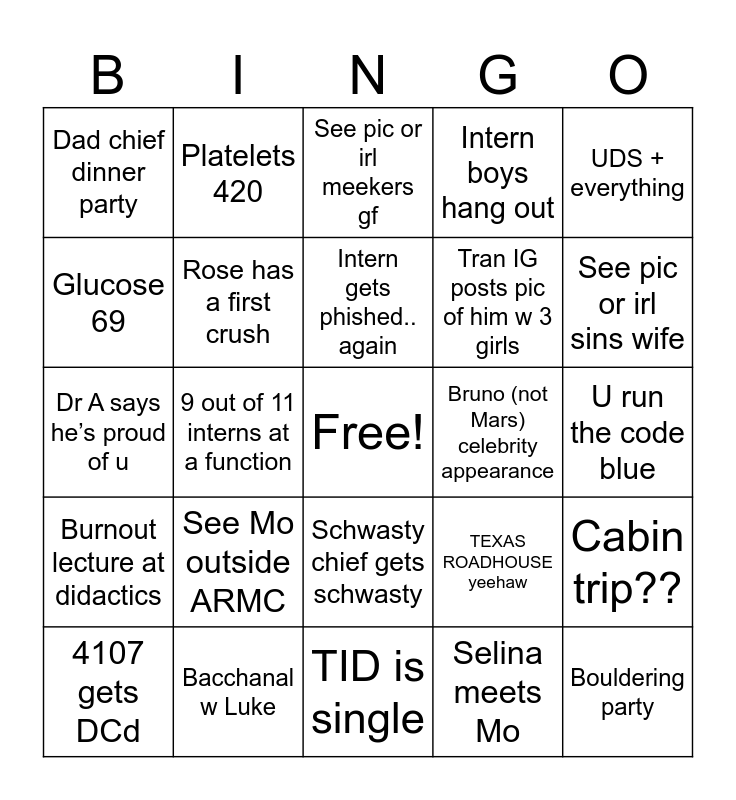 INTERN BINGO Card