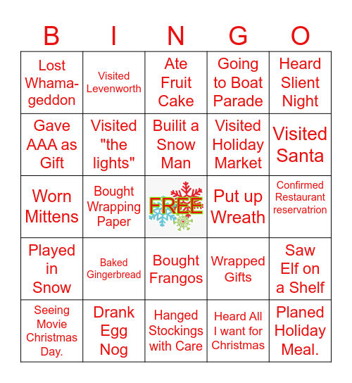 AAA Holiday Bingo Card