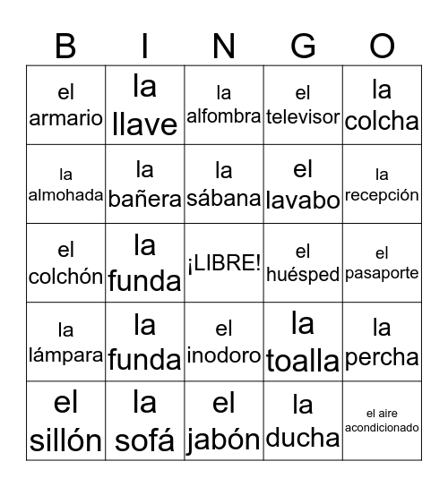 Vocabulario de los hoteles Bingo Card