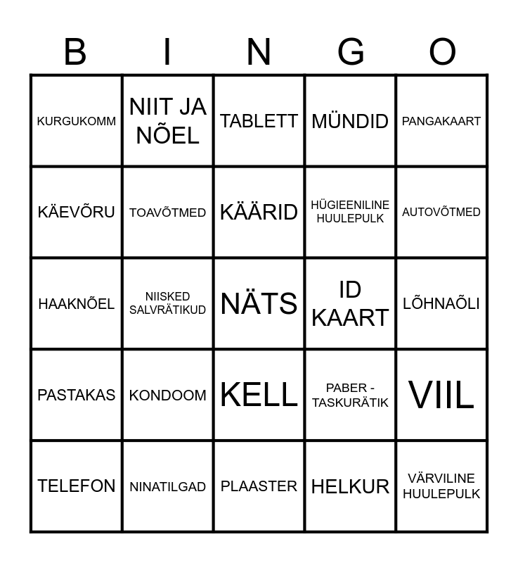 JÕULUÕHTU BINGO JÕHVI PÕHIKOOLIS Bingo Card