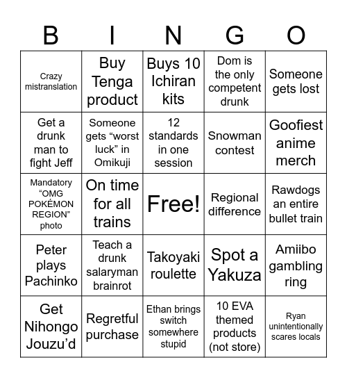 Japan Bingo Card