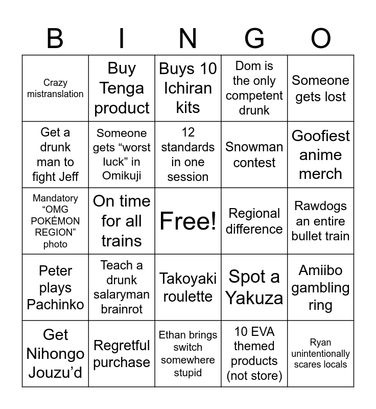 Japan Bingo Card