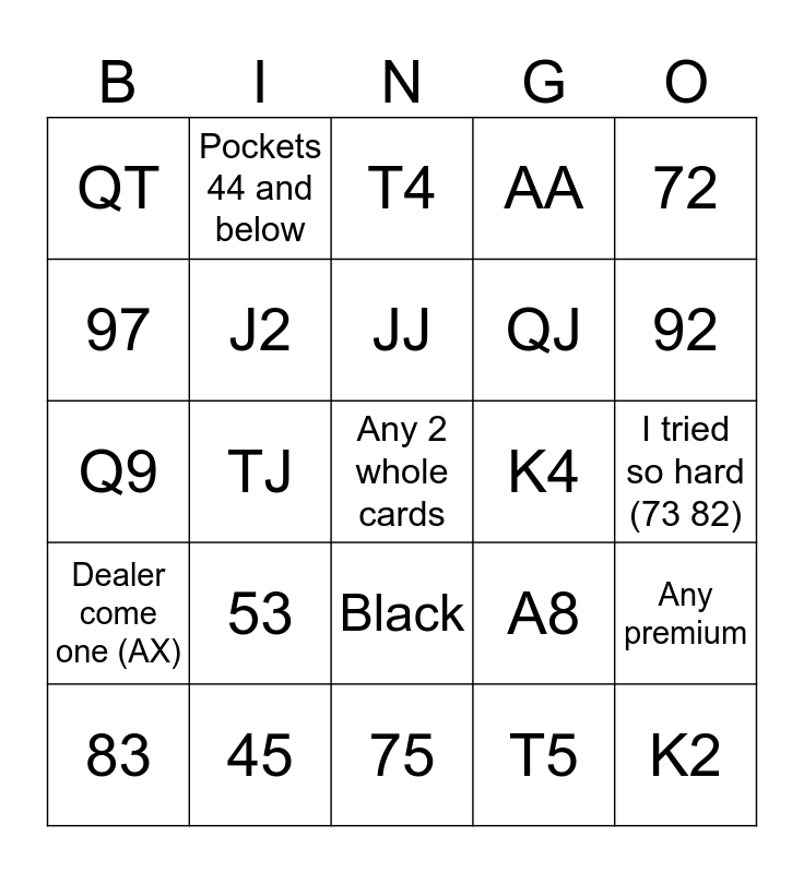 TNLH hand bingo Card