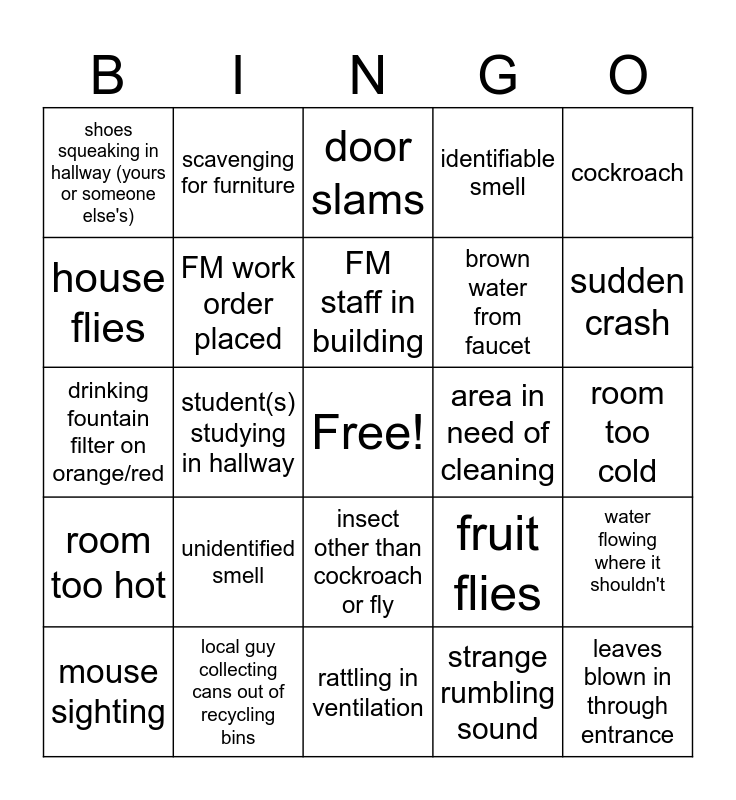 Brooks Hall Bingo Card