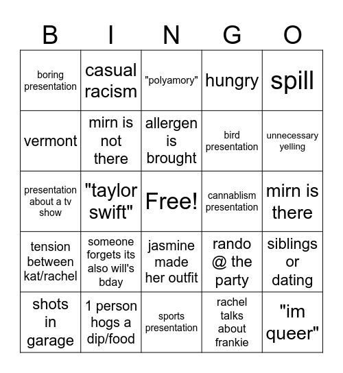 lets go girls Bingo Card