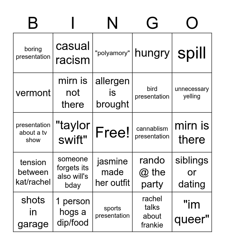 lets go girls Bingo Card