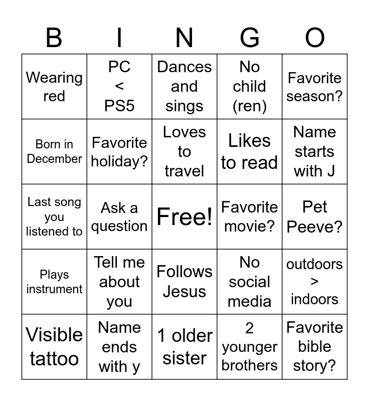 Mingle Bingo - Remember name and answer Bingo Card