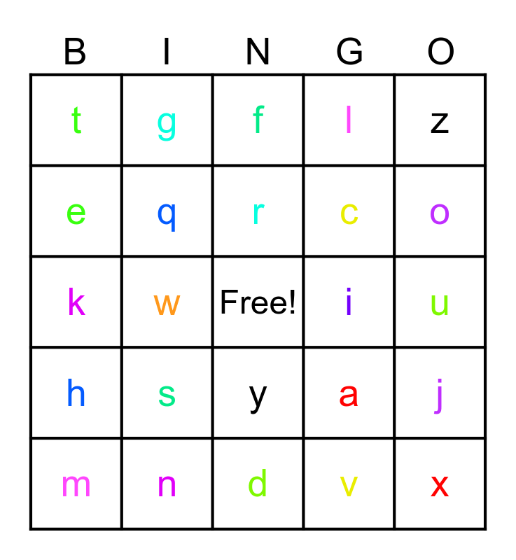 alphabet Bingo Card