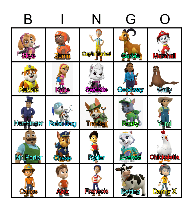 Paw Patrol Bingo Card