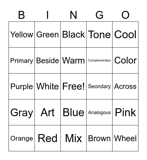 Color Vocabulary Bingo Card