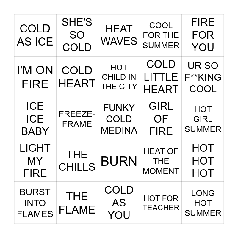 HOT & COLD Bingo Card