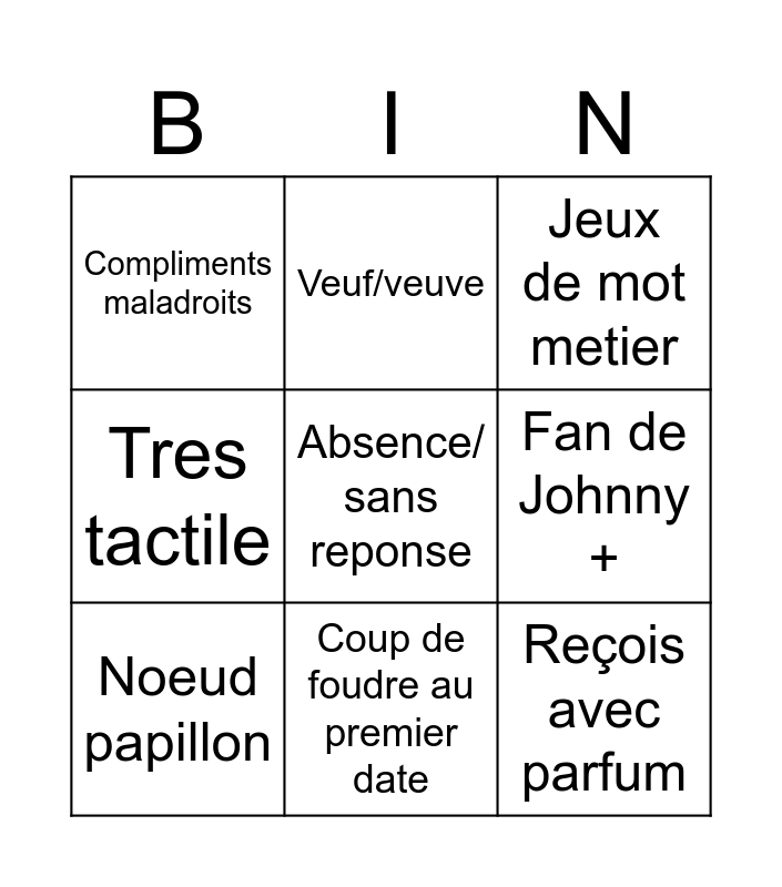 Speed dating Bingo Card