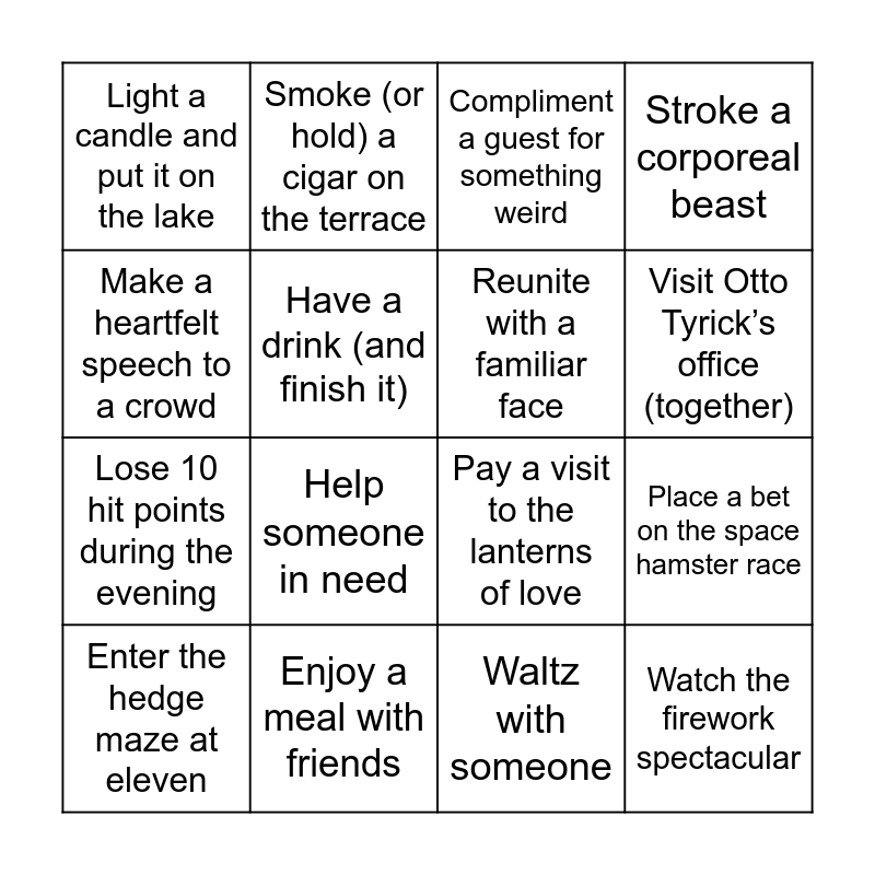 Spring Banquet Bingo Card