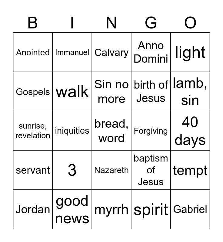 6th Grade CCD - 1st Semester Bingo Card