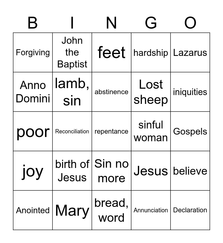 6th Grade CCD - 1st Semester Bingo Card