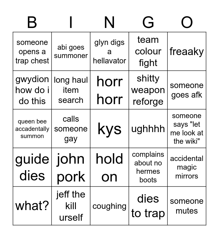 terraria bingo Card